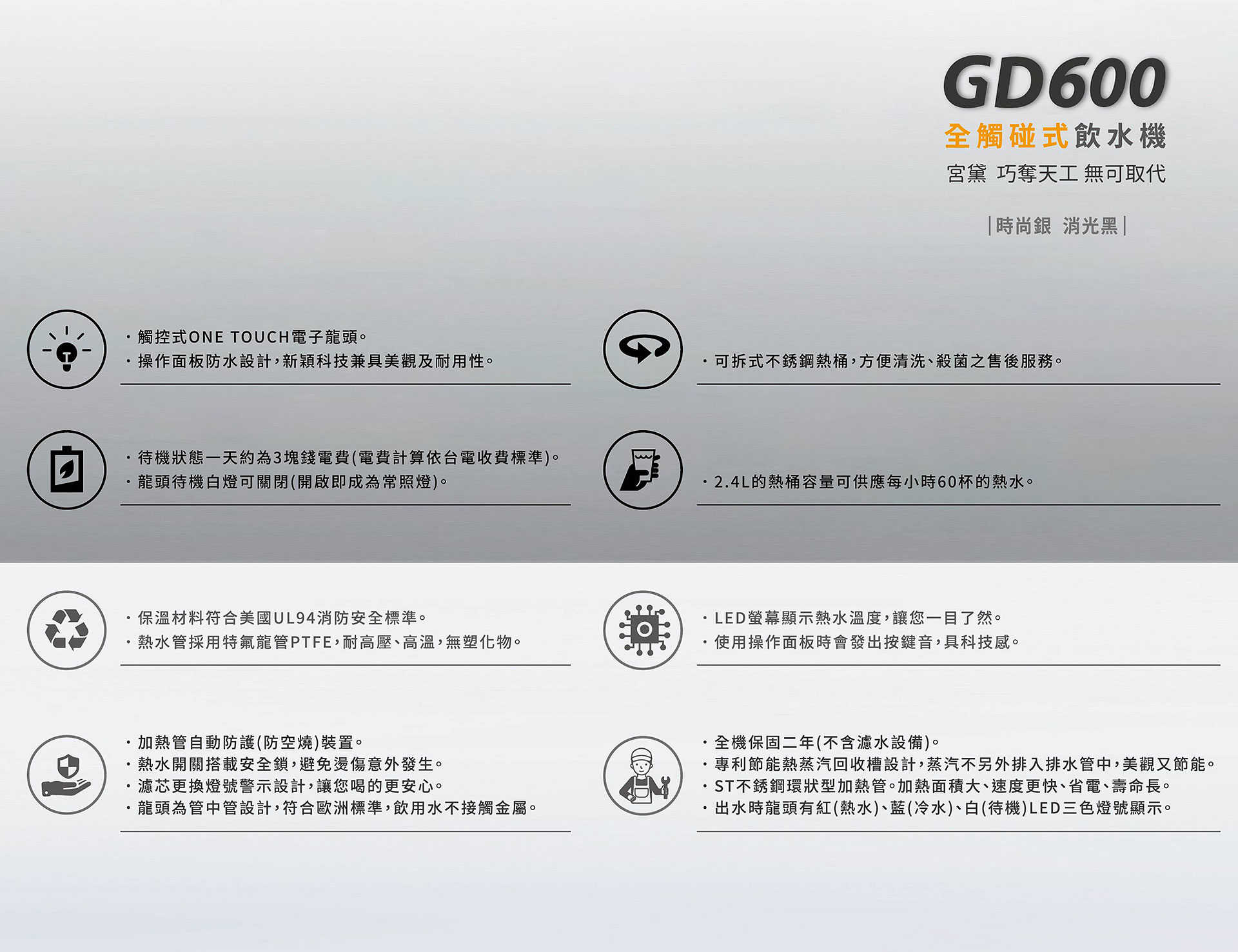 宮黛 GD-600 GD600 廚下型加熱器 觸控式三溫飲水機 贈 RO-A01 淨水組 適合中南部 - 大山淨水生活館 | 購物橘子