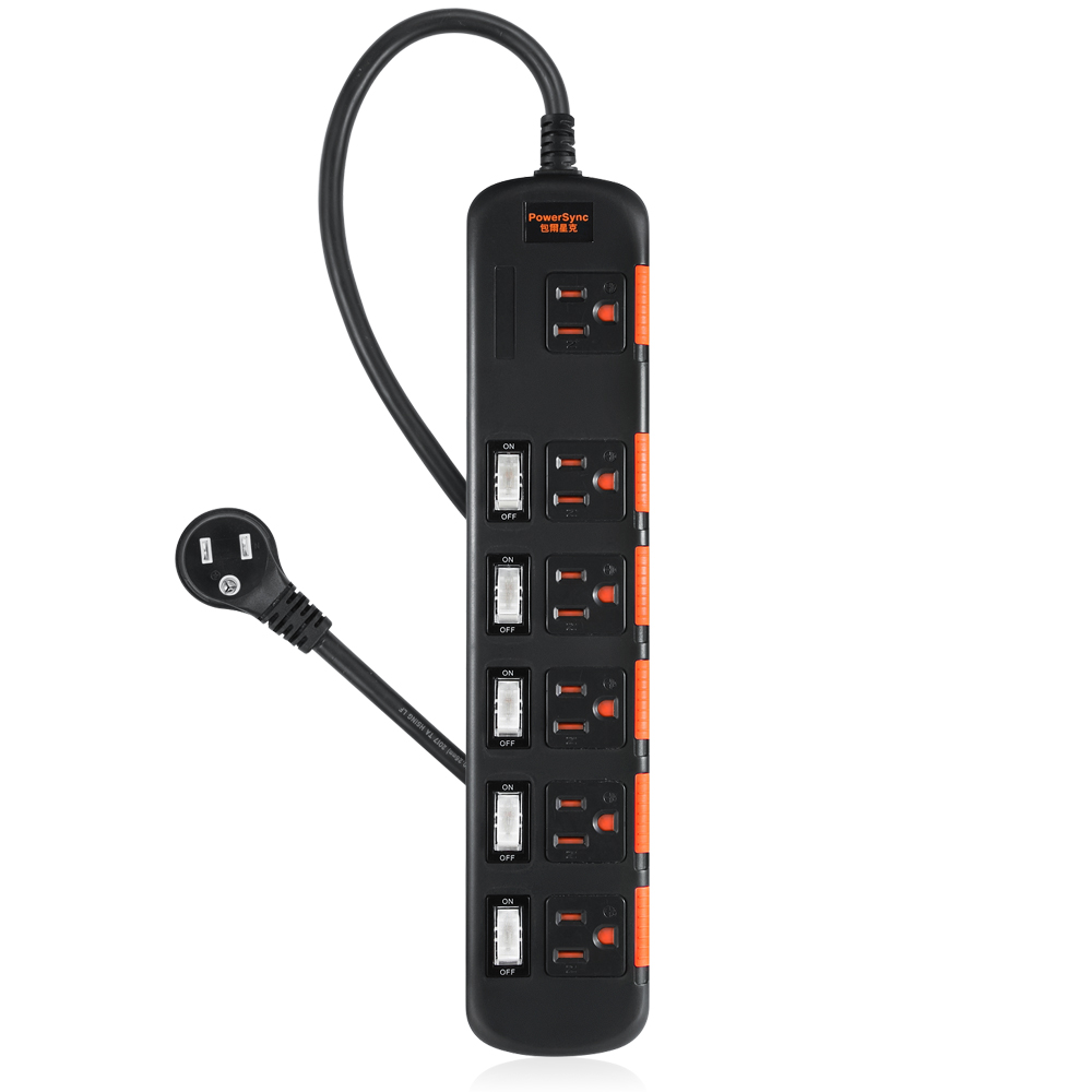 3P6插5開安全防塵延長線 4.5M(黑) - PowerSync 群加國際-線上購物| 有閑購物